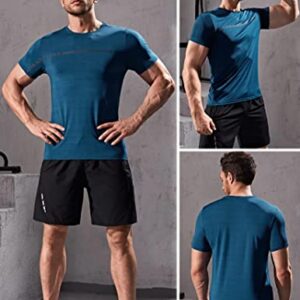 5 Pack Men’s Active Quick Dry Crew Neck T Shirts | Athletic Running Gym Workout Short Sleeve Tee Tops Bulk (Set 3, Large)