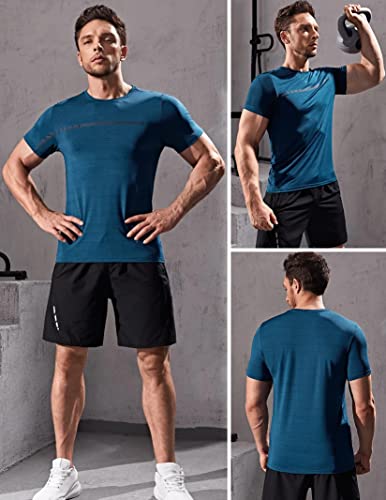 5 Pack Men’s Active Quick Dry Crew Neck T Shirts | Athletic Running Gym Workout Short Sleeve Tee Tops Bulk (Set 3, Large)