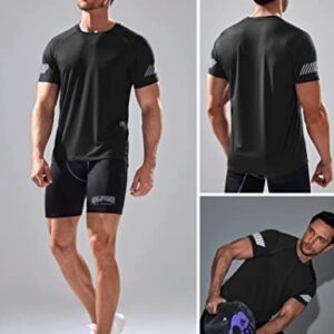 5 Pack Men’s Active Quick Dry Crew Neck T Shirts | Athletic Running Gym Workout Short Sleeve Tee Tops Bulk (Set 3, Large)