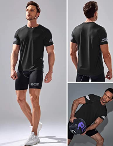 5 Pack Men’s Active Quick Dry Crew Neck T Shirts | Athletic Running Gym Workout Short Sleeve Tee Tops Bulk (Set 3, Large)