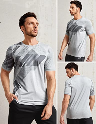 5 Pack Men’s Active Quick Dry Crew Neck T Shirts | Athletic Running Gym Workout Short Sleeve Tee Tops Bulk (Set 3, Large)