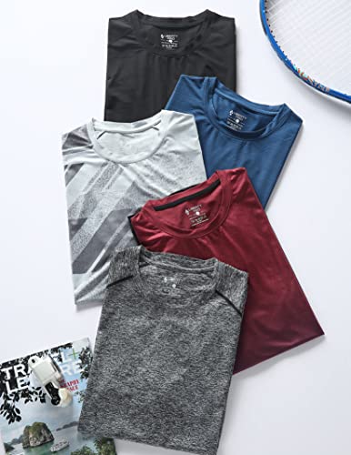 5 Pack Men’s Active Quick Dry Crew Neck T Shirts | Athletic Running Gym Workout Short Sleeve Tee Tops Bulk (Set 3, Large)