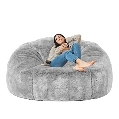 Taotique (Cover only, No Filler) Giant Bean Bag Chair Cover Soft Faux RH Fur Sofa Bed Cover Washable Bean Bag Couch Cover for Adult and Kids with Liner