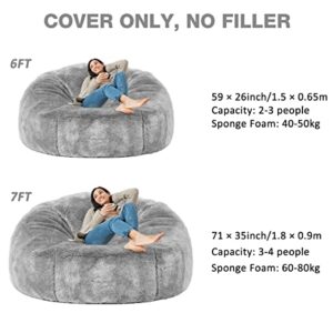 Taotique (Cover only, No Filler) Giant Bean Bag Chair Cover Soft Faux RH Fur Sofa Bed Cover Washable Bean Bag Couch Cover for Adult and Kids with Liner