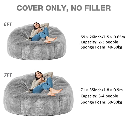 Taotique (Cover only, No Filler) Giant Bean Bag Chair Cover Soft Faux RH Fur Sofa Bed Cover Washable Bean Bag Couch Cover for Adult and Kids with Liner