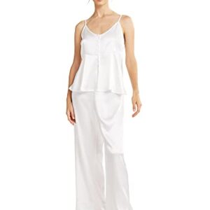 AW BRIDAL White Satin Pajamas Set for Women Silk Sexy Lingerie Camisole with Pants Set Sleepwear for Wedding Bridal Shower Party, White XL