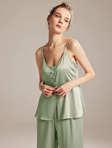 AW BRIDAL Satin Bride Bridesmaid Pajamas Set Silk Pjs Sleeveless Camisole with Pants 2 Pieces Sexy Sleepwear for Women Brides, Sage Green S