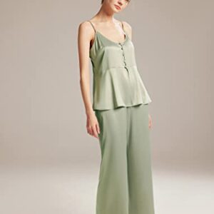 AW BRIDAL Satin Bride Bridesmaid Pajamas Set Silk Pjs Sleeveless Camisole with Pants 2 Pieces Sexy Sleepwear for Women Brides, Sage Green S