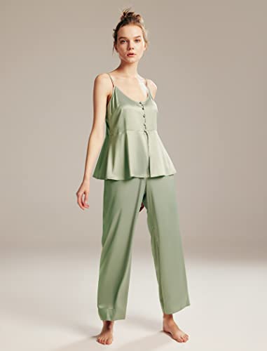 AW BRIDAL Satin Bride Bridesmaid Pajamas Set Silk Pjs Sleeveless Camisole with Pants 2 Pieces Sexy Sleepwear for Women Brides, Sage Green S