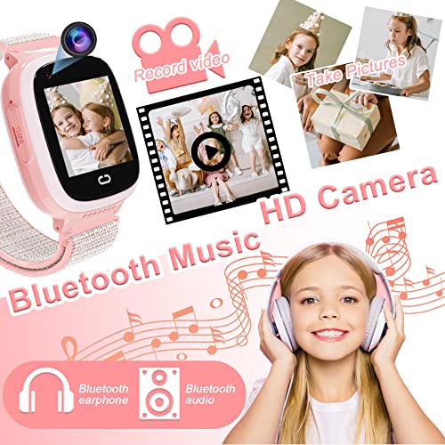 Kids Smart Watch with SIM Card, 4G Kids GPS Watch with Phone Call Text Message WiFi Bluetooth Music Pedometer School Mode Easy-to-Remove Nylon Watch Strap, Wrist Watch for 4-12 Boys Girls