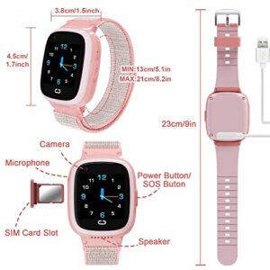 Kids Smart Watch with SIM Card, 4G Kids GPS Watch with Phone Call Text Message WiFi Bluetooth Music Pedometer School Mode Easy-to-Remove Nylon Watch Strap, Wrist Watch for 4-12 Boys Girls