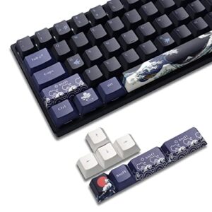 pbt keycaps 60 percent, great wave off kanagawa japanese keycaps, dye-sub custom keycaps set, cherry profile keycaps for 61/64/66/68 cherry gateron mx switches mechanical keyboard, 78 key set