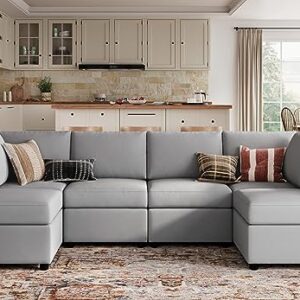 LINSY HOME Modular Sectional Sofa, Convertible U Shaped Sofa Couch with Storage, Memory Foam, Modular Sectionals with Ottomans, 6 Seat Oversized Sofa Couch with Chaise for Living Room, Grey