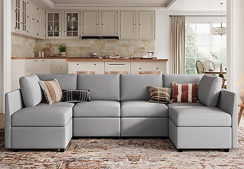 LINSY HOME Modular Sectional Sofa, Convertible U Shaped Sofa Couch with Storage, Memory Foam, Modular Sectionals with Ottomans, 6 Seat Oversized Sofa Couch with Chaise for Living Room, Grey