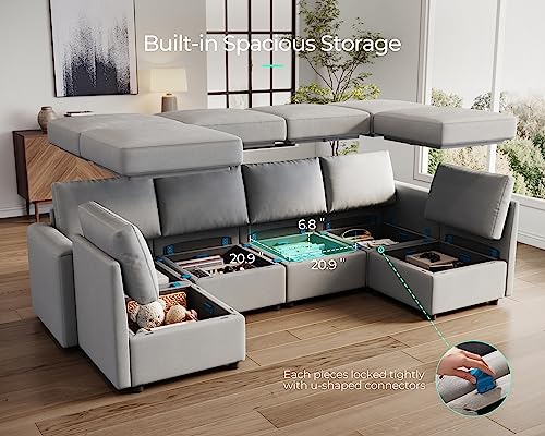 LINSY HOME Modular Sectional Sofa, Convertible U Shaped Sofa Couch with Storage, Memory Foam, Modular Sectionals with Ottomans, 6 Seat Oversized Sofa Couch with Chaise for Living Room, Grey