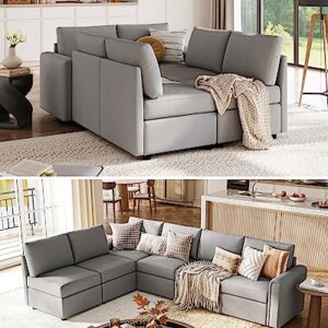 LINSY HOME Modular Sectional Sofa, Convertible U Shaped Sofa Couch with Storage, Memory Foam, Modular Sectionals with Ottomans, 6 Seat Oversized Sofa Couch with Chaise for Living Room, Grey