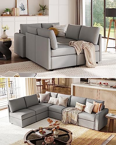 LINSY HOME Modular Sectional Sofa, Convertible U Shaped Sofa Couch with Storage, Memory Foam, Modular Sectionals with Ottomans, 6 Seat Oversized Sofa Couch with Chaise for Living Room, Grey