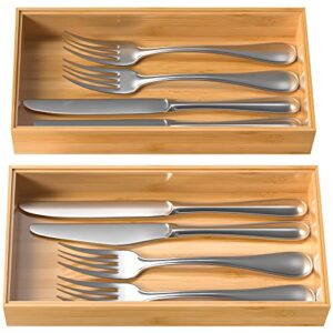 VeyFey Silverware Tray for Drawer, Stackable Kitchen Bamboo Drawer Organizer 12" x 6" x 2" Set of 2