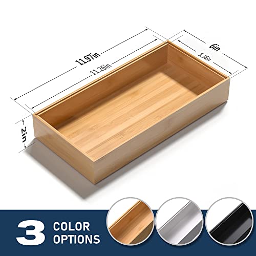 VeyFey Silverware Tray for Drawer, Stackable Kitchen Bamboo Drawer Organizer 12" x 6" x 2" Set of 2