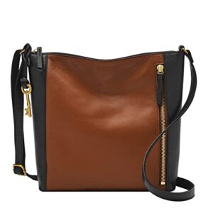 fossil women's tara leather crossbody purse handbag, brown/black colorblock (model: zb1760015)