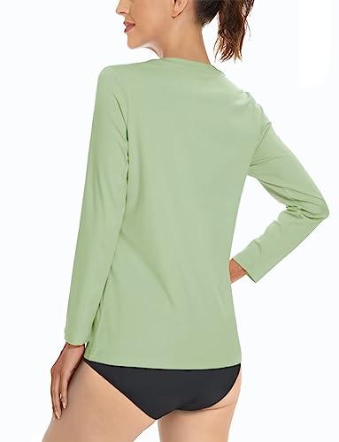 Boladeci Womens Swim Shirt Long Sleeve UPF 50+ Sun Protection Clothing V Neck SPF Shirts Quick Dry UV Tee Summer Tops T-Shirts Rash Guard for Women Light Green