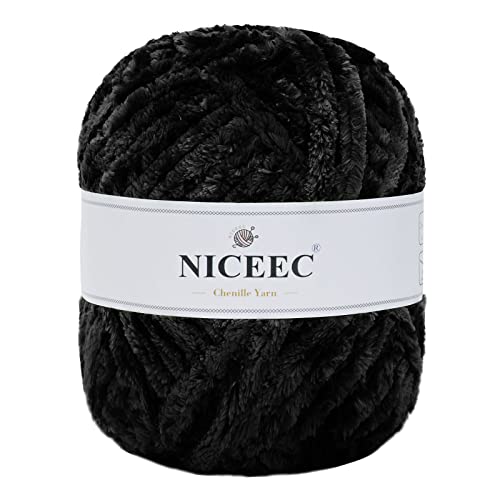 NICEEC 300g Soft Chenille Yarn Blanket Yarn Velvet Yarn for Knitting Fancy Yarn for Crochet Weaving DIY Craft Total Length 150m (164yds)_Black