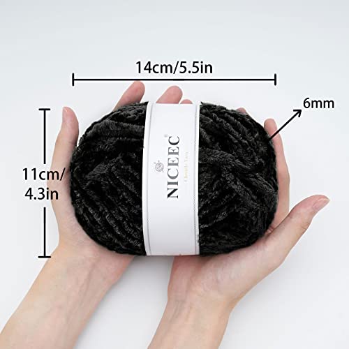 NICEEC 300g Soft Chenille Yarn Blanket Yarn Velvet Yarn for Knitting Fancy Yarn for Crochet Weaving DIY Craft Total Length 150m (164yds)_Black