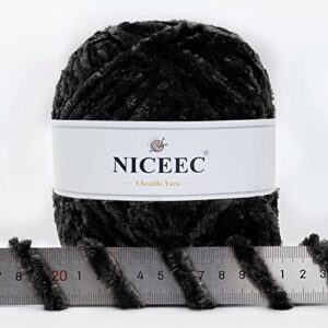 NICEEC 300g Soft Chenille Yarn Blanket Yarn Velvet Yarn for Knitting Fancy Yarn for Crochet Weaving DIY Craft Total Length 150m (164yds)_Black