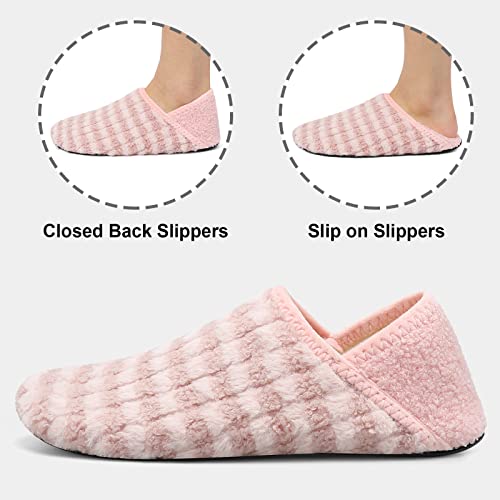 Fires Women Slippers Women House Slippers Socks Skin-friendly Fuzzy Slippers for Women Lightweight House Shoes with Moisture-wicking Velvet Lining Ladies Slippers Around House Shoes with Non-Slip Rubber Sole for Indoor/Outdoor & Travel PinkStripe 9.5-10 W