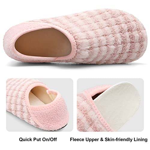 Fires Women Slippers Women House Slippers Socks Skin-friendly Fuzzy Slippers for Women Lightweight House Shoes with Moisture-wicking Velvet Lining Ladies Slippers Around House Shoes with Non-Slip Rubber Sole for Indoor/Outdoor & Travel PinkStripe 9.5-10 W