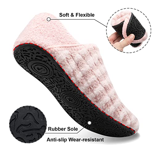 Fires Women Slippers Women House Slippers Socks Skin-friendly Fuzzy Slippers for Women Lightweight House Shoes with Moisture-wicking Velvet Lining Ladies Slippers Around House Shoes with Non-Slip Rubber Sole for Indoor/Outdoor & Travel PinkStripe 9.5-10 W