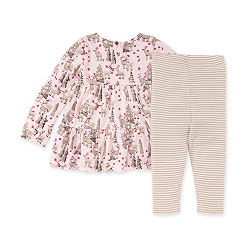 Burt's Bees Baby Baby Girls' Top and Pant Set, Tunic and Leggings Bundle, 100% Organic Cotton, Reindeer at Play, 3 Months