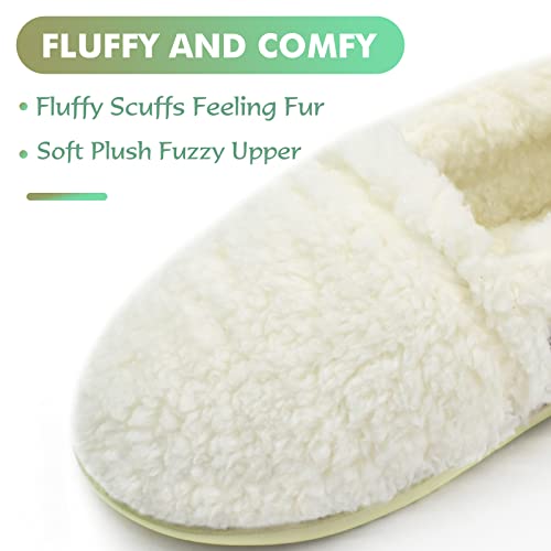 COFACE Womens Slippers Fuzzy Memory Foam Soft Plush Sherpa Fleece Lining Slippers For Women With Cozy Cushion Ladies Lightweight Warm Cloud Slippers Beige Size 8