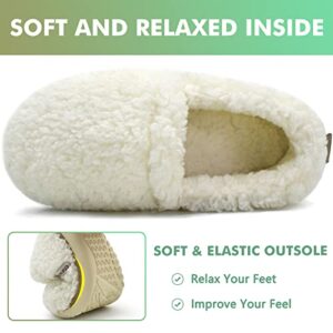 COFACE Womens Slippers Fuzzy Memory Foam Soft Plush Sherpa Fleece Lining Slippers For Women With Cozy Cushion Ladies Lightweight Warm Cloud Slippers Beige Size 8