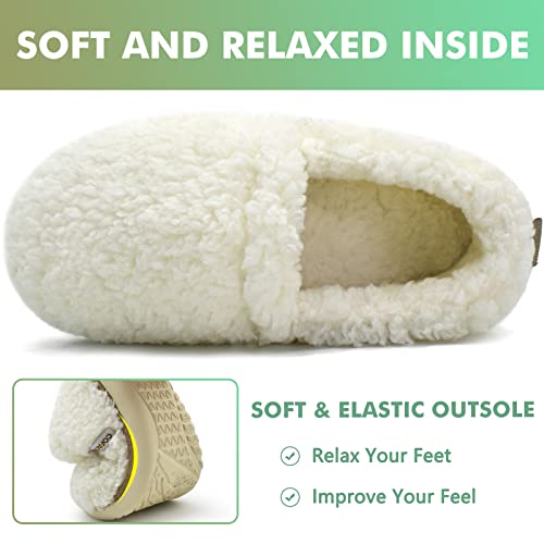 COFACE Womens Slippers Fuzzy Memory Foam Soft Plush Sherpa Fleece Lining Slippers For Women With Cozy Cushion Ladies Lightweight Warm Cloud Slippers Beige Size 8