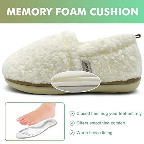 COFACE Womens Slippers Fuzzy Memory Foam Soft Plush Sherpa Fleece Lining Slippers For Women With Cozy Cushion Ladies Lightweight Warm Cloud Slippers Beige Size 8