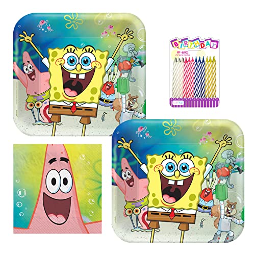 SpongeBob Party Supplies Pack Serves 16 SpongeBob Birthday Party Supplies: SpongeBob Plates and Napkins with Birthday Candles (Bundle for 16)