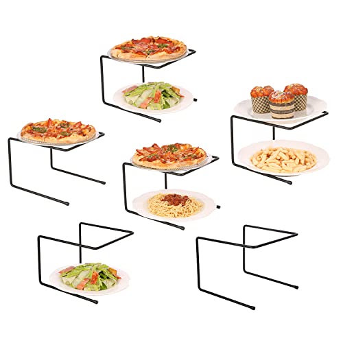 MyGift Set of 6 Black Metal Pizza Pan Riser Stands - Tabletop Hot and Cold Food Platter Tray Display - Countertop Baking Sheet Wire Cooling Racks