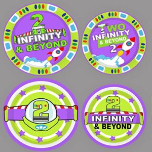 METIXOZE Two Infinity and Beyond Birthday Decorations Buzz Cartoon Light inspired Year Toy Inspired Story Birthday Party Supplies 2nd Birthday include Banner Table Cloth Plate Napkins and Cups