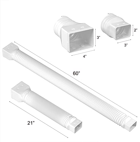 YOTODY 2 Pack Rain Gutter Downspout Extensions Flexible,Drain Downspout Extender Connector 21"-60",Screws for Included,White