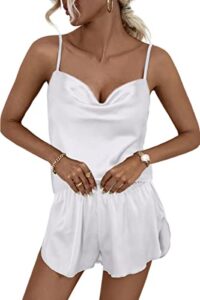 chyrii women's white silk pajamas sexy satin cowl neck pjs cami shorts lingerie lounge sets xl