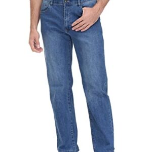 Soojun Men's Flex Waistband Relaxed Fit Straight Leg Jeans, Medium Stonewash, 36W x 30L