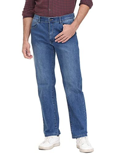 Soojun Men's Flex Waistband Relaxed Fit Straight Leg Jeans, Medium Stonewash, 36W x 30L