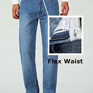 Soojun Men's Flex Waistband Relaxed Fit Straight Leg Jeans, Medium Stonewash, 36W x 30L