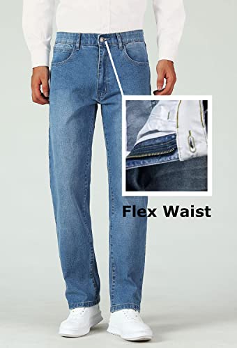 Soojun Men's Flex Waistband Relaxed Fit Straight Leg Jeans, Medium Stonewash, 36W x 30L