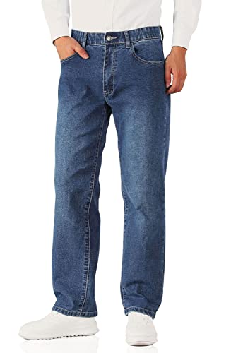 Soojun Men's Flex Waistband Relaxed Fit Straight Leg Jeans, Medium Stonewash, 36W x 30L