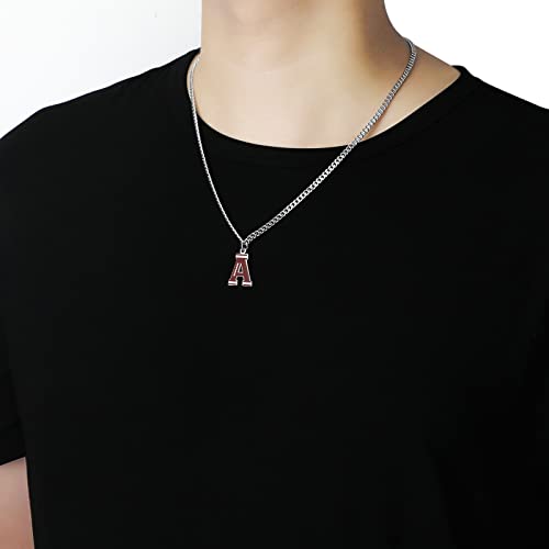 AIAINAGI Football Initial A-Z Letter Necklace for Boys Football Charm Pendant Stainless Steel Silver Chain 22inch Personalized Football Gift for Men Women Girls(J)