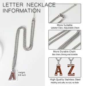 AIAINAGI Football Initial A-Z Letter Necklace for Boys Football Charm Pendant Stainless Steel Silver Chain 22inch Personalized Football Gift for Men Women Girls(J)