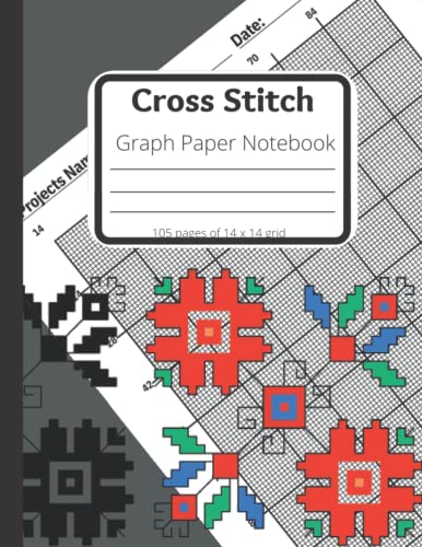 Cross Stitch Graph Paper Notebook:: Needlework designs/Simple or complex Embroidery paterns / 14 Count Graph Paper black accentuated inch squares.