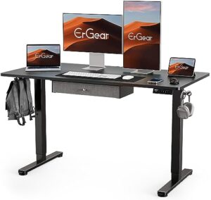 ergear electric standing desk with drawer, adjustable height sit stand up desk, home office desk computer workstation, 48x24 inches, black